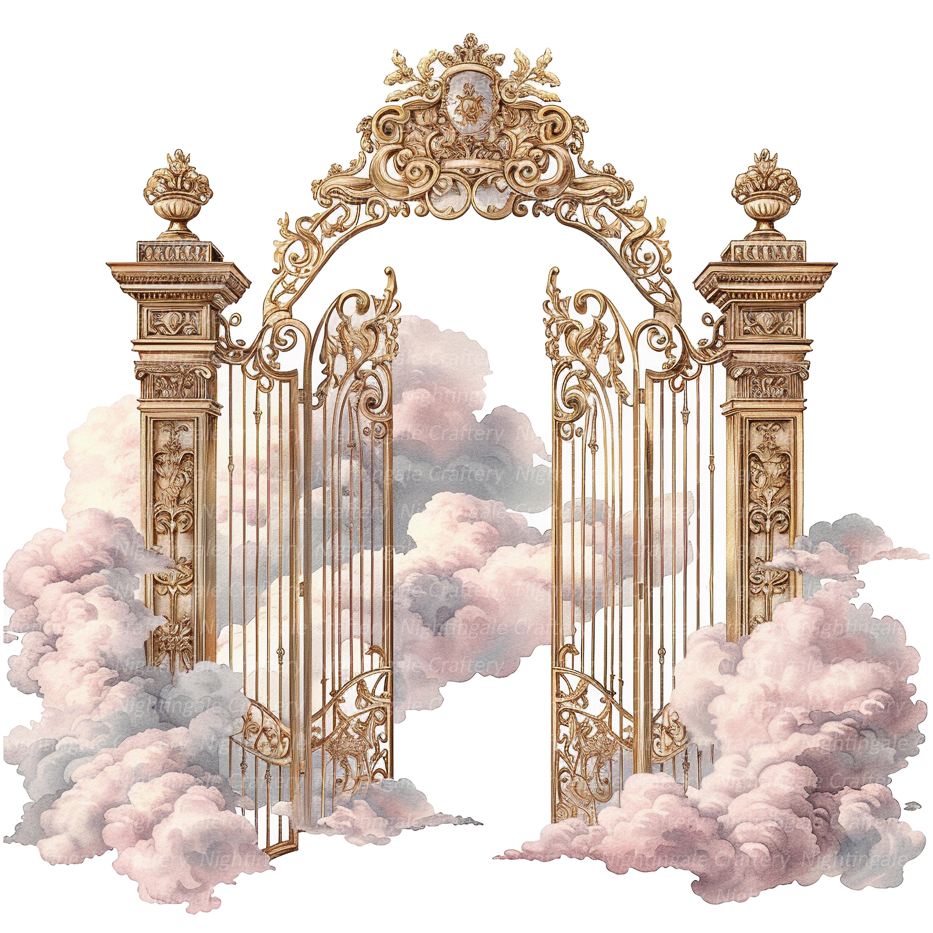 11 Paradise Gates Clipart, Gates in Sky, Printable Watercolor Clipart ...