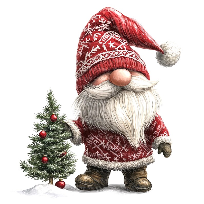 12 Festive Gnome, Christmas Gnome Clipart, Printable Watercolor Clipart ...
