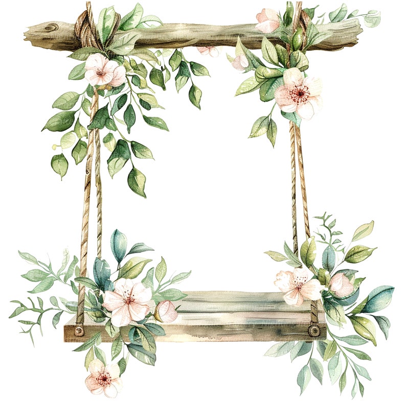 12 Floral Swing Clipart Set 2, Flower Swing, Printable Watercolor ...