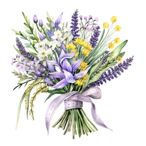 12 Lavender Bouquet Clipart, Lavender Print, Printable Watercolor ...
