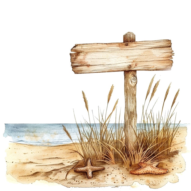 14 Wooden Sign Clipart, Beach Sign, Nautical, Printable Watercolor ...