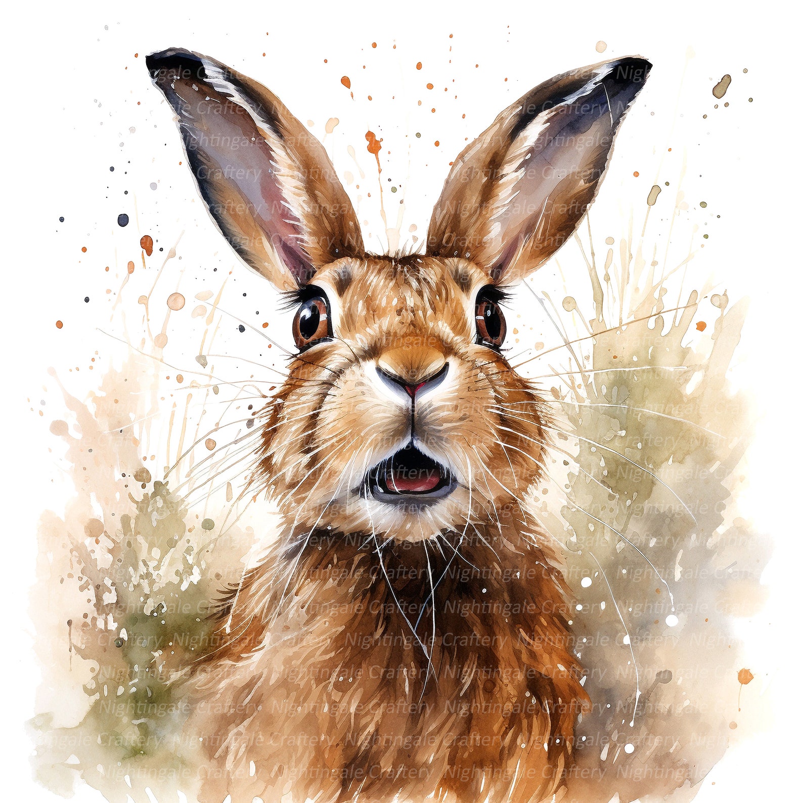 10 Surprised Hare Clipart, Amazed Rabbit, Printable Watercolor Clipart ...