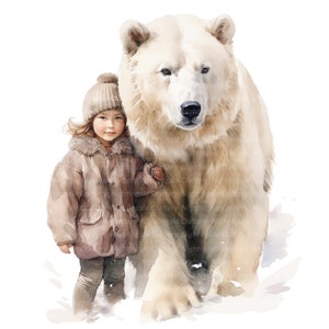 9 Little Girl With Polar Bear Clipart, Printable Watercolor Clipart ...