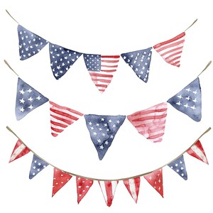 10 USA Flag Clipart, Patriotic Bunting Clipart, Printable Watercolor ...