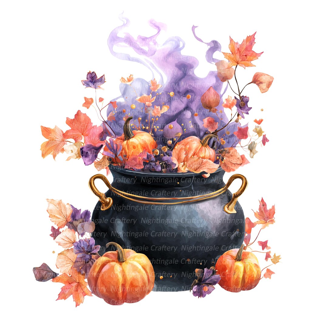 8 Autumn Clipart, Witchcraft Cauldron, Halloween, Printable Watercolor ...