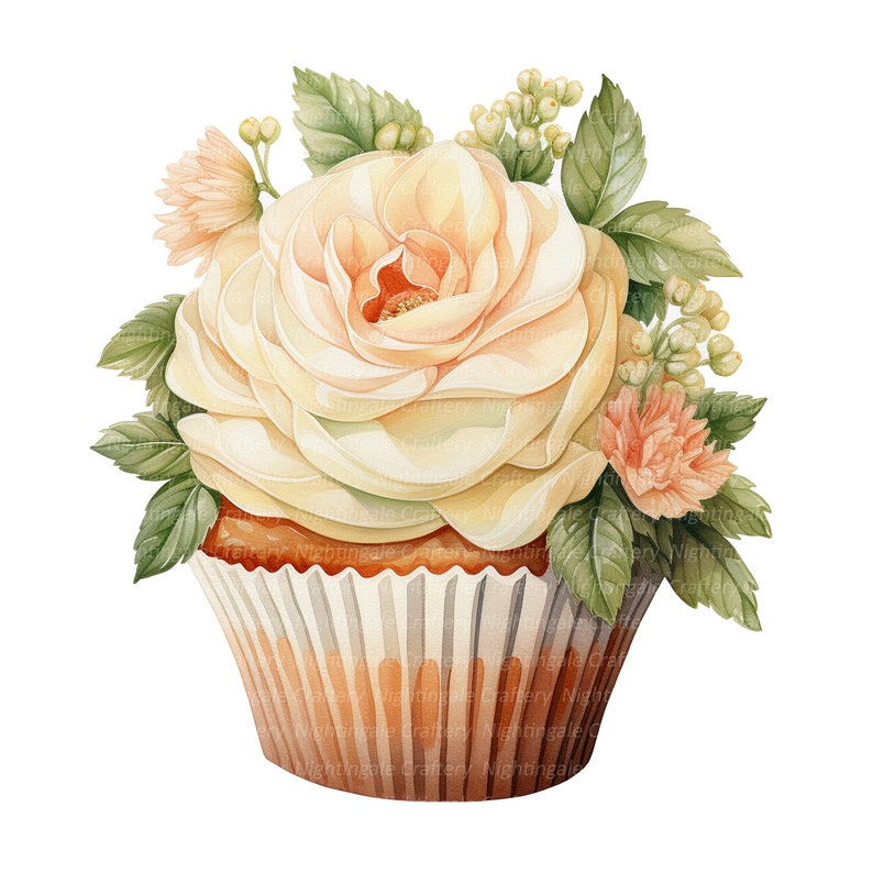 10 Floral Cupcake Clipart, Cupcake Prints, Printable Watercolor Clipart ...