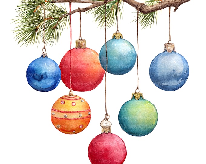 Watercolor Christmas Baubles Clipart: Holiday Graphics (digital ...