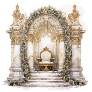 8 Golden Throne Clipart, King Princess Throne, Printable Watercolor ...