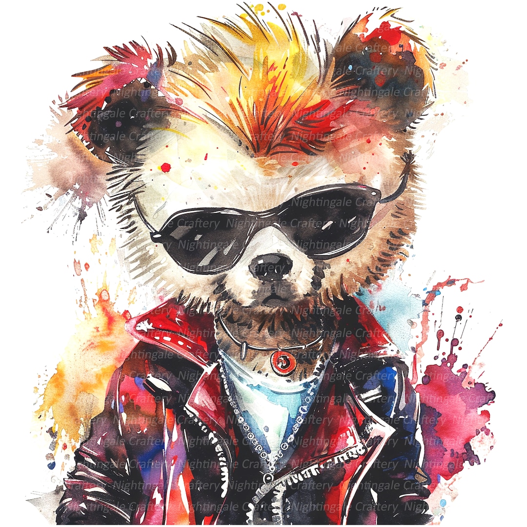 10 Bear Punk Clipart, Punk Rock Bear Print, Printable Watercolor ...