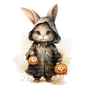14 Halloween Bunny Clipart, Halloween Rabbit, Printable Watercolor ...