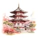 10 Japanese Temple Landscape Clipart, Printable Watercolor Clipart ...