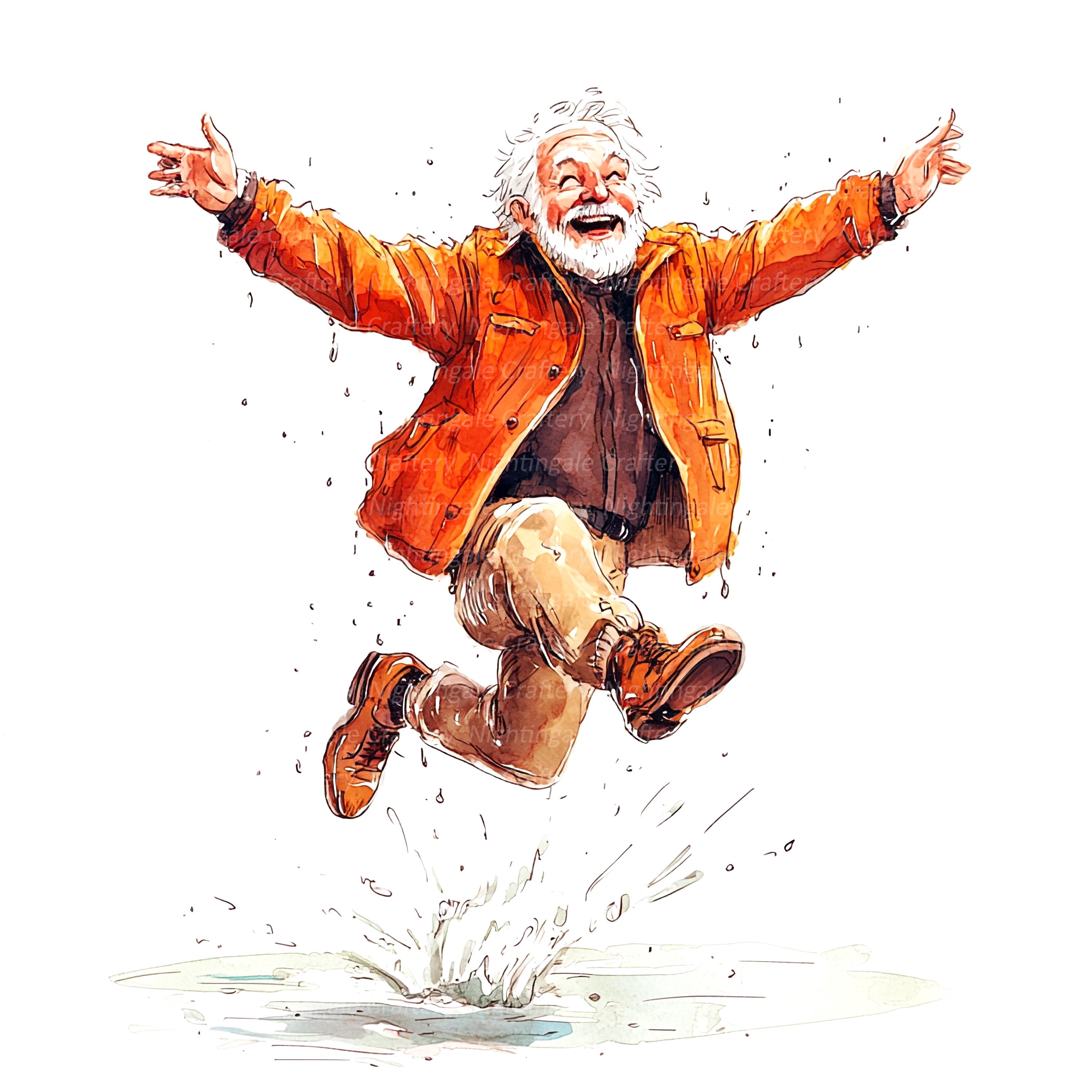 9 Elderly Man in Autumn Clipart, Happy Old Man, Printable Watercolor ...