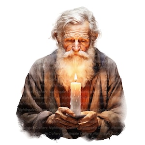 9 Old Man With Candle Clipart, Christmas Old Man, Printable Watercolor ...