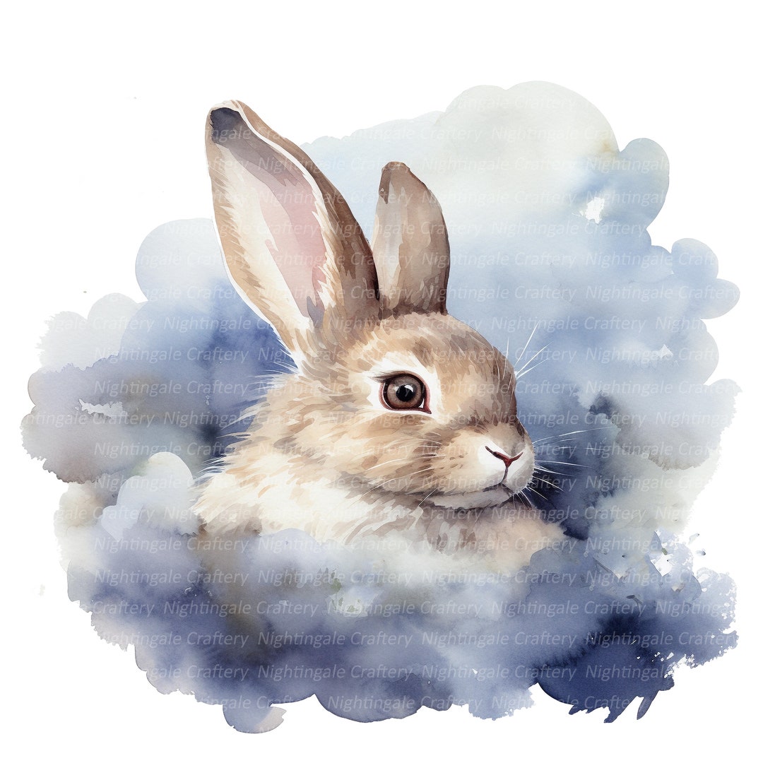 10 Bunny in Clouds Clipart, in Memoriam, Printable Watercolor Clipart ...