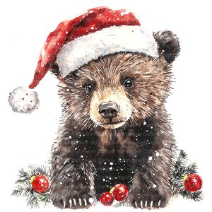 10 Christmas Card Print, Christmas Bear Cub, Printable Watercolor ...