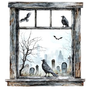 16 Window to Cemetery Clipart, Halloween Cemetery Clipart, Printable ...