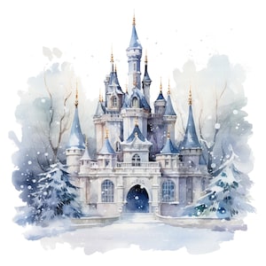 10 Winter Castle Clipart, Winter Palace, Printable Watercolor Clipart ...