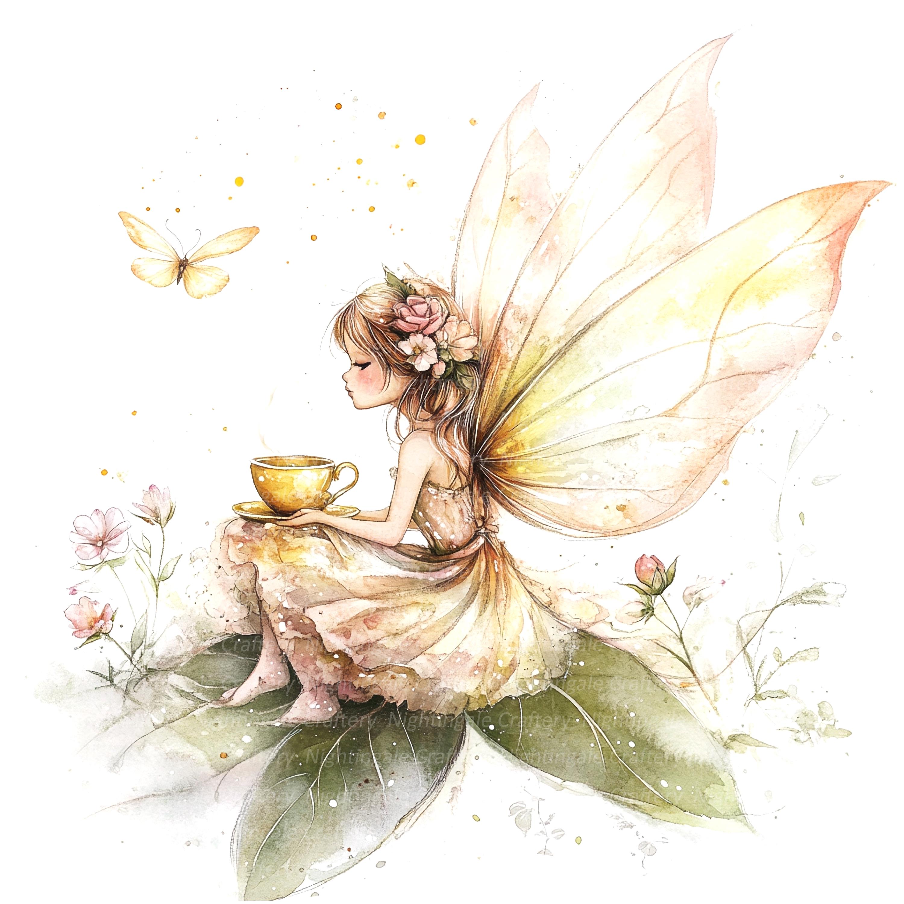 9 Floral Fairy Clipart, Tea Party Clipart, Printable Watercolor Clipart ...