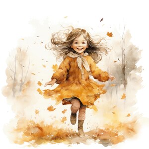 10 Little Girl in Autumn Clipart, Printable Watercolor Clipart, High ...