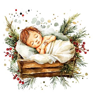 7 Christmas Baby Clipart, Jesus Christmas Card, Printable Watercolor ...