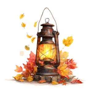 12 Autumn Lantern Clipart, Rustic Lantern, Printable Watercolor Clipart ...