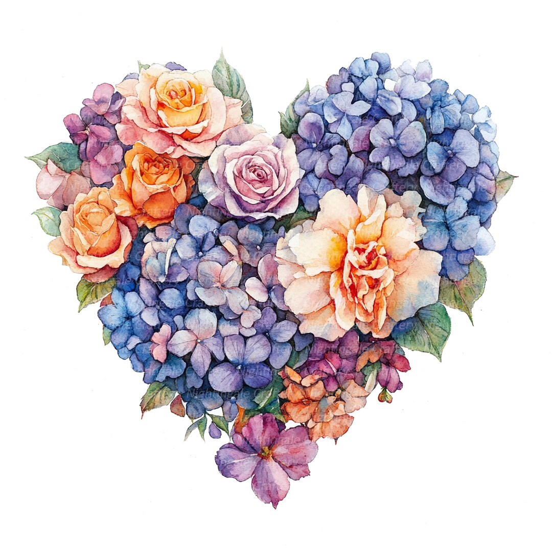 10 Floral Heart Clipart Jpgs, Hydrangea, Peonies, Digital Clipart ...