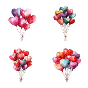 16 Valentine Day Balloons Clipart, Heart Shaped Balloons, Printable ...