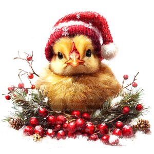 10 Christmas Chick Clipart, Christmas Card, Printable Watercolor ...