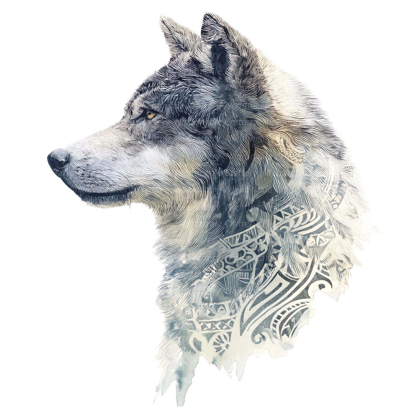 10 Tribal Wolf Clipart, Native Indian Wolf, Printable Watercolor ...