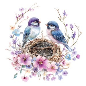 10 Spring Bird Nest Clipart, Floral Nest Clipart, Printable Watercolor ...