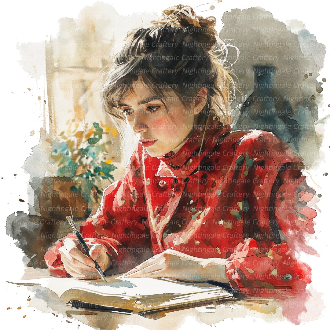 10 Woman Writing Clipart Set 2, Writer Clipart, Printable Watercolor ...