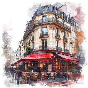 10 Paris Cafe Clipart, Vintage Paris Clipart, Printable Watercolor ...