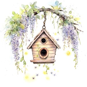 11 Spring Birdhouse Clipart, Floral Bird House, Printable Watercolor ...
