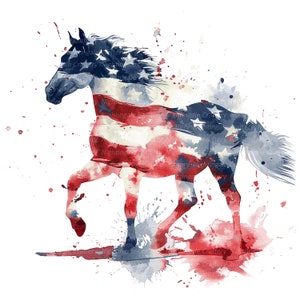 12 Patriotic Horse Clipart, USA Flag Clipart, Printable Watercolor ...