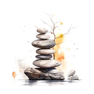 14 Zen Stones Art Clipart, Zen Poster, Printable Watercolor Clipart ...