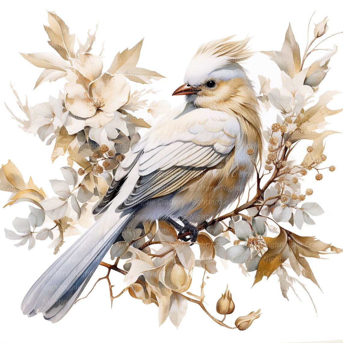 12 Christmas Birds Clipart, Gold Theme, Robin, Printable Watercolor ...