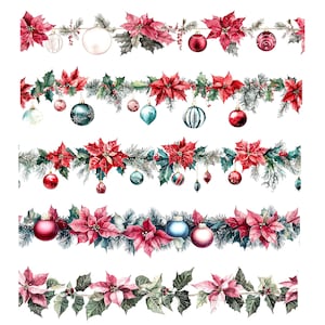 10 Christmas Garland Clipart, Seamless Border, Printable Watercolor ...