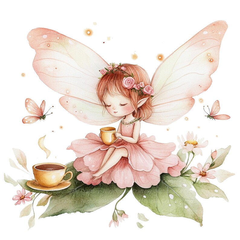 9 Floral Fairy Clipart, Tea Party Clipart, Printable Watercolor Clipart ...