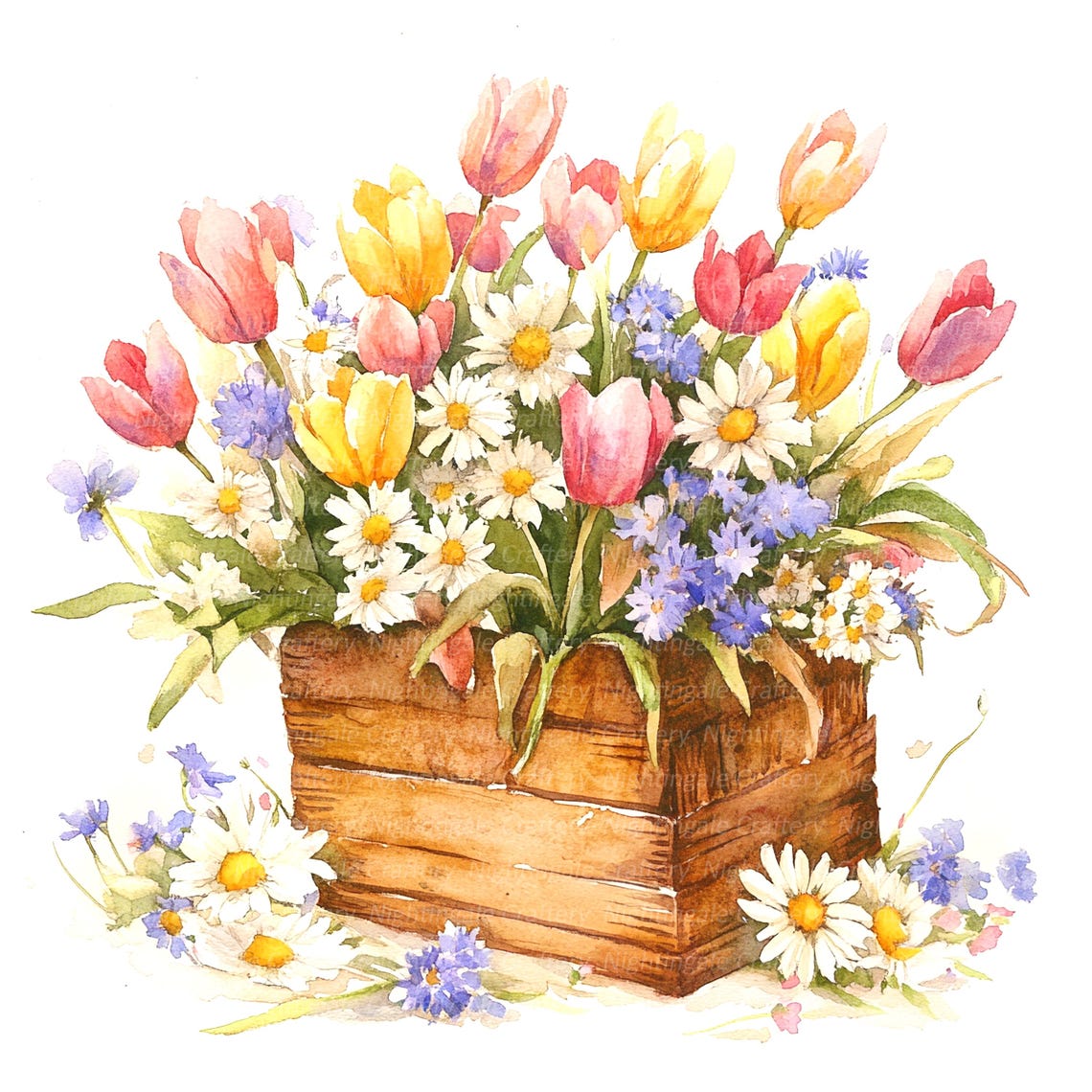 10 Wildflower Wooden Box Clipart, Spring Flowers, Printable Watercolor ...