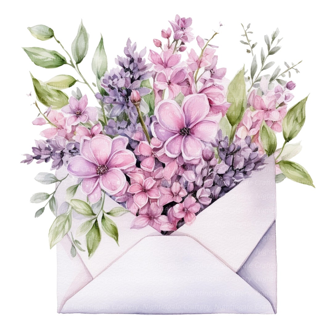 8 Vintage Floral Envelope Clipart Set 2, Printable Watercolor Clipart ...