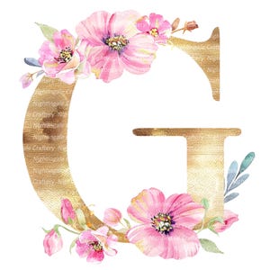 Floral Alphabet Clipart, 26 Golden Letters, Digital Clipart, Watercolor ...