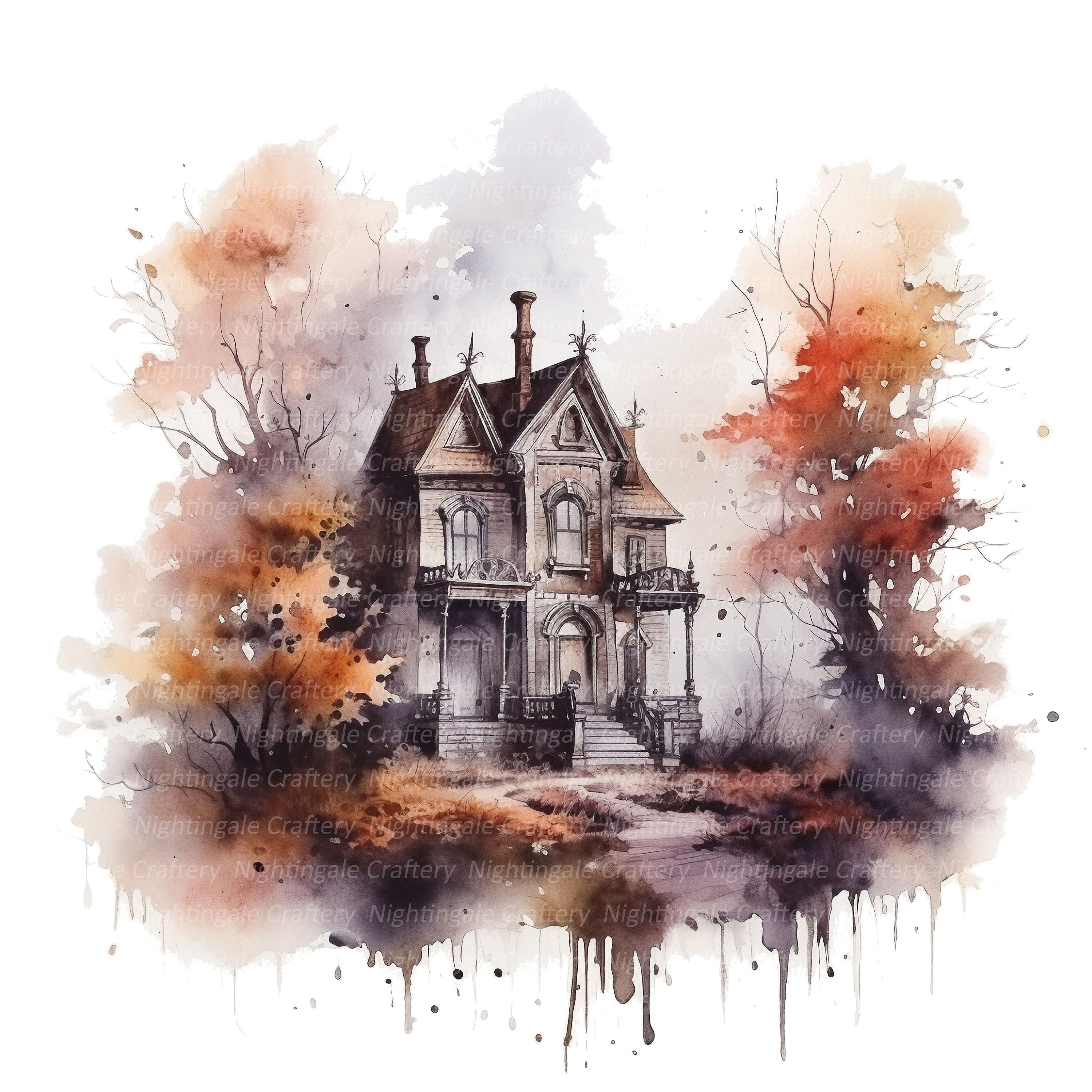 12 Haunted House Clipart Printable Watercolor Clipart High - Etsy