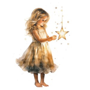 13 Girl Twinkle Clipart, Little Girl and Stars, Printable Watercolor ...