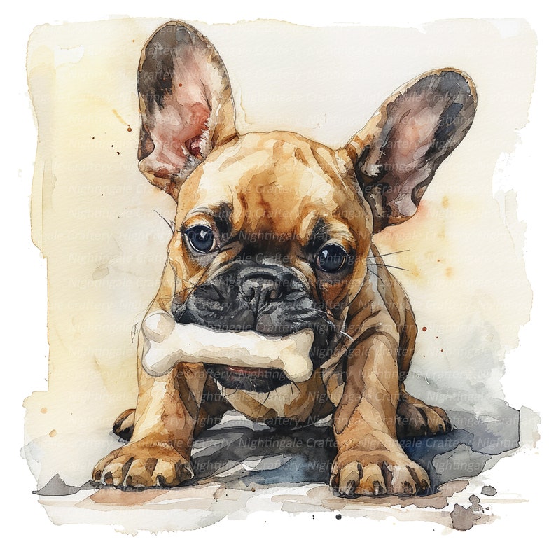12 Puppy With Bone Clipart, Various Puppies, Printable Watercolor ...