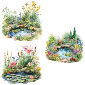 14 Garden With Pond Clipart, Garden Clipart, Printable Watercolor ...