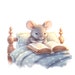 12 Mouse Reading Book Clipart, Mouse Bedroom, Printable Watercolor ...