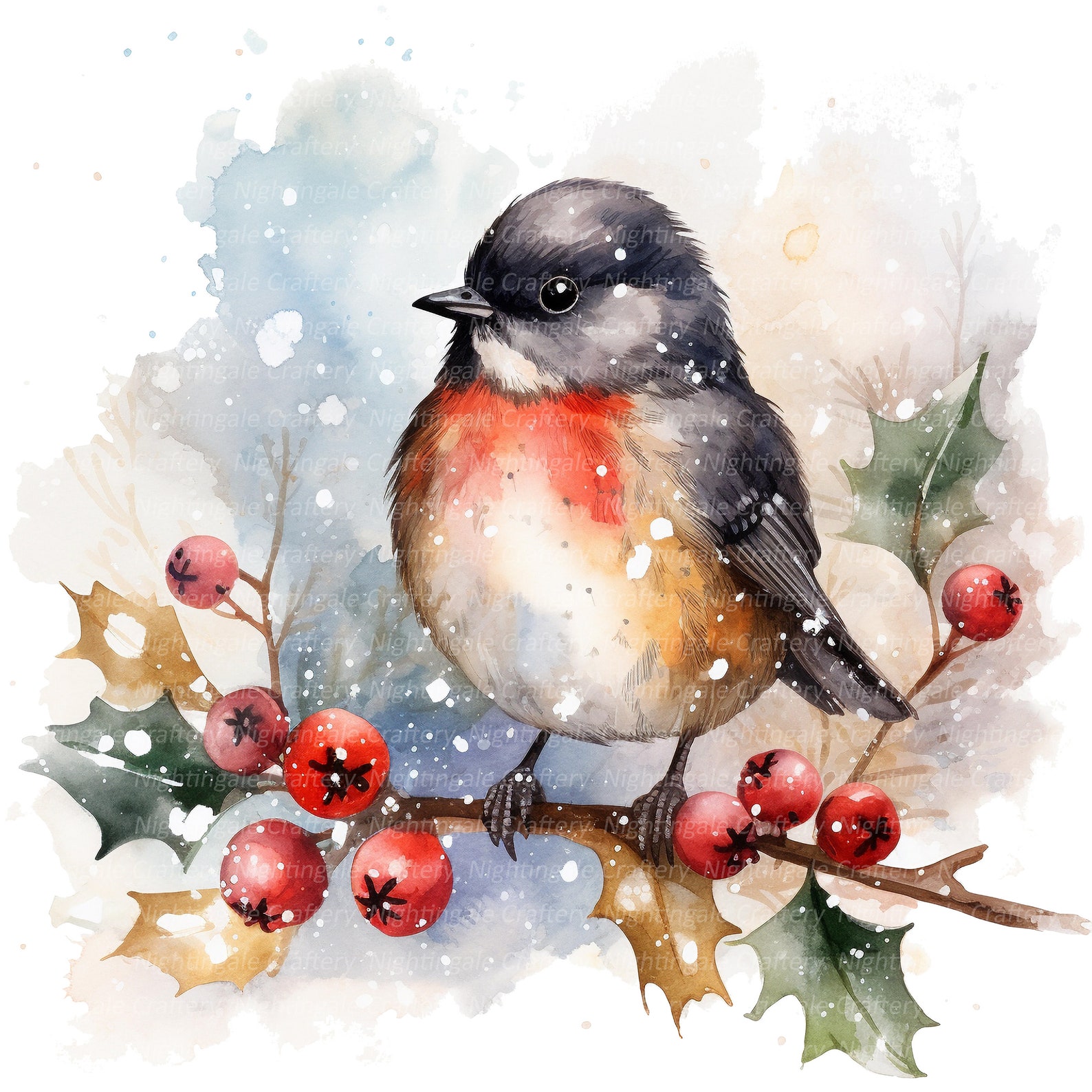 12 Special Christmas Robin Clipart, Printable Watercolor Clipart, High ...