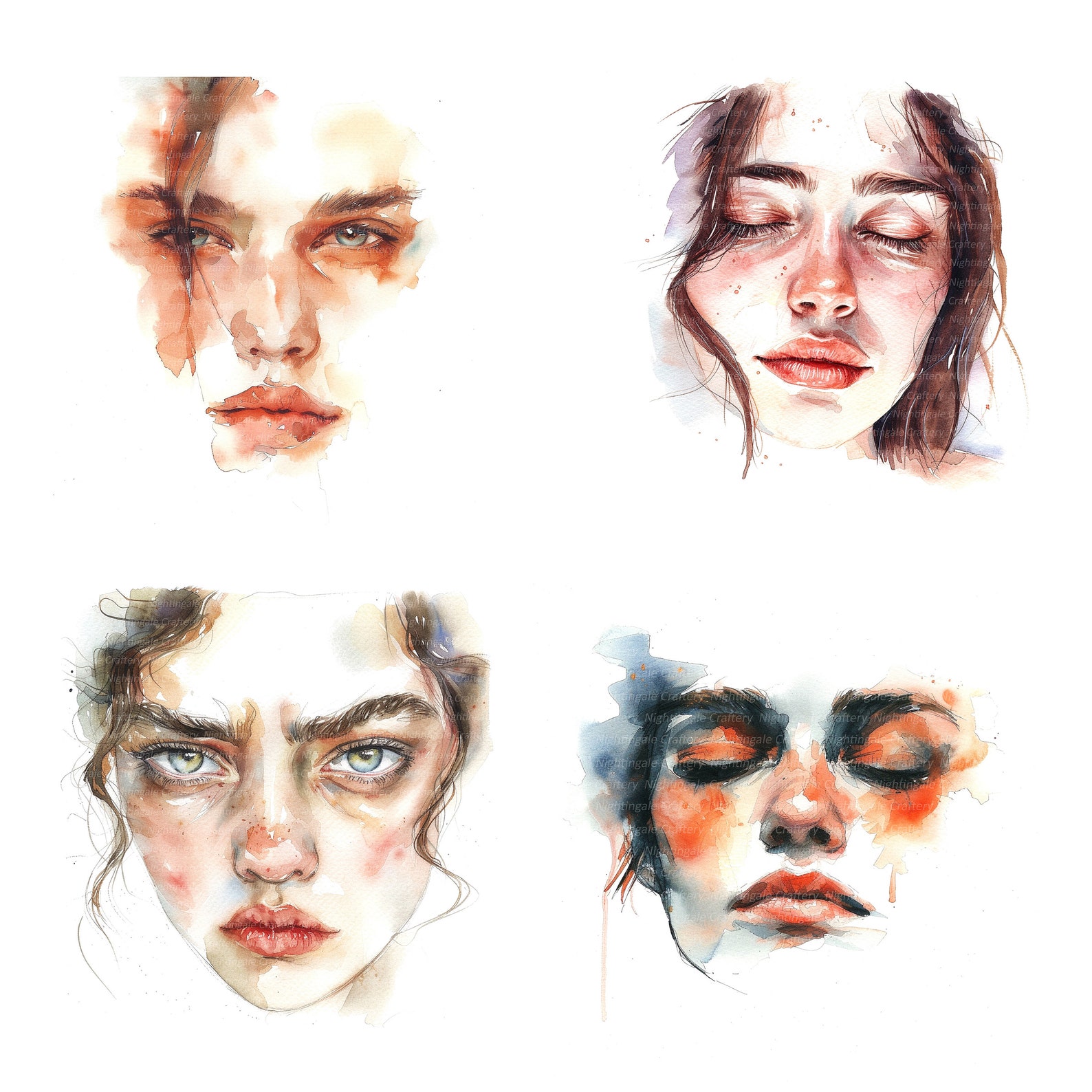 20 Woman Emotions Clipart, Woman Face Clipart, Printable Watercolor ...