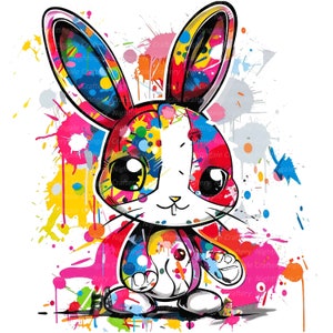 11 Bunny Graffiti Clipart, Punk Bunny Clipart, Printable Watercolor ...