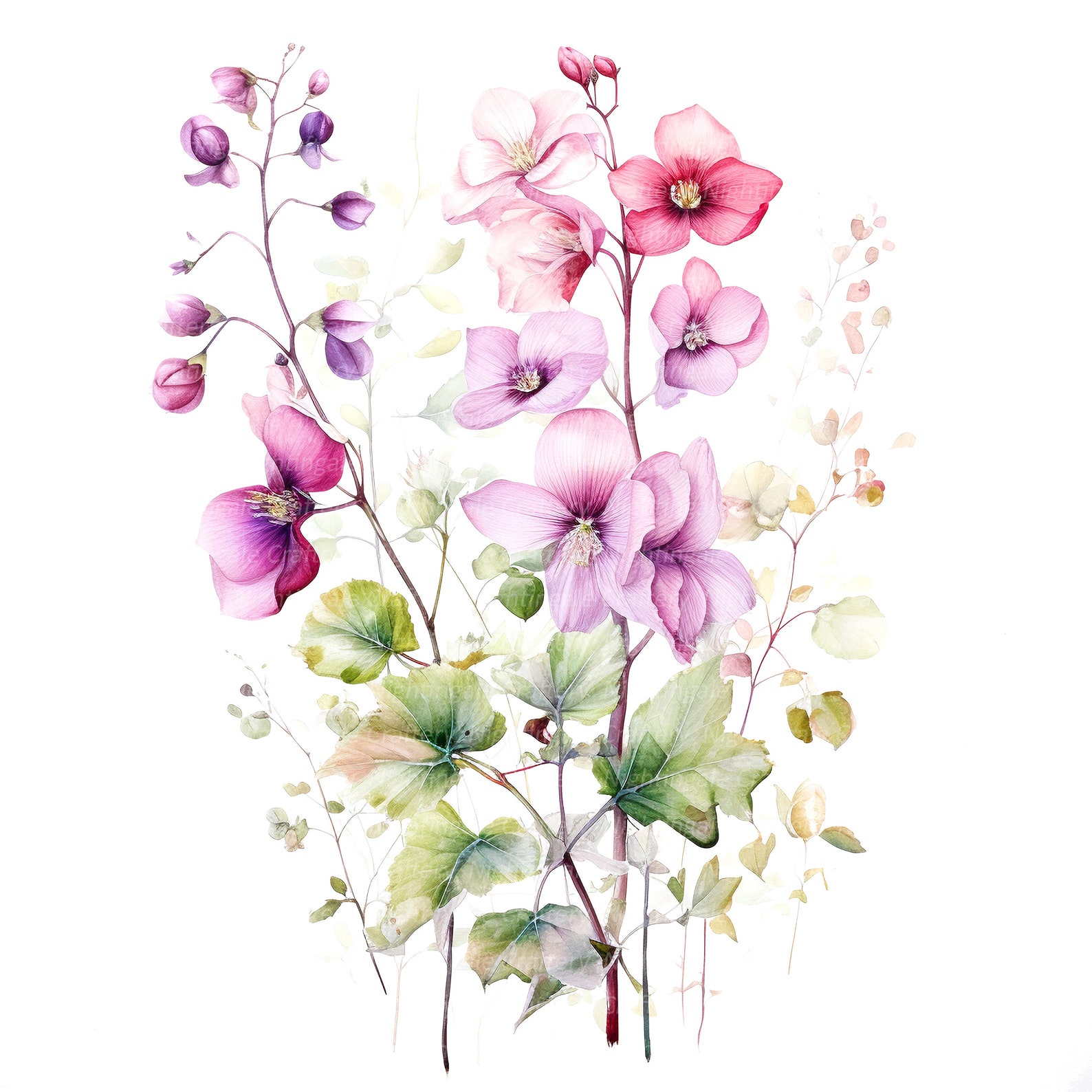 12 Botanical Plant Clipart, Wildflower Plants, Printable Watercolor ...